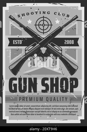Gun and ammunition shop retro poster. Weapon for self-defense, ammo for ...