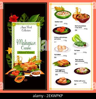 Malaysian cuisine restaurant menu price cards with lunch discount offer ...