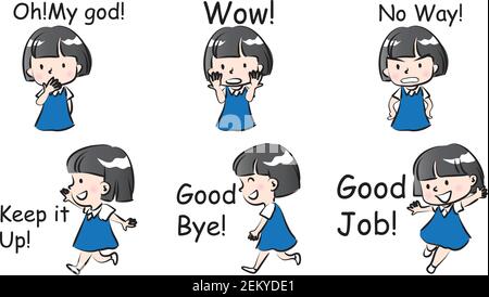 girl life action emoji set background Stock Vector Image & Art - Alamy