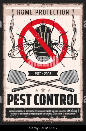 Pest control service vintage poster, professional home disinsection ...