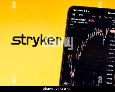 In this photo illustration, the Stryker Corporation logo seen displayed ...