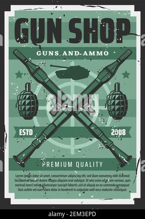 Gun and ammunition shop retro poster. Weapon for self-defense, ammo for ...