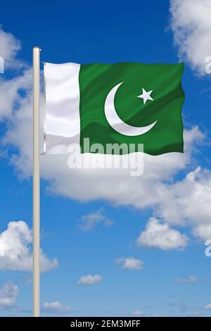flag of Pakistan or blue, white and green Pakistani banner on wooden ...