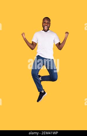 Joyful Afro Man Shouting Shaking Fists Celebrating Success, Studio Shot ...