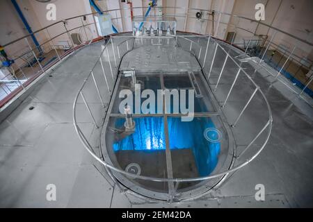 Blue glow water of nuclear reactor core powered, caused by Cherenkov ...