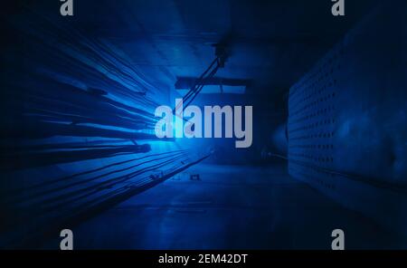 Blue glow water of nuclear reactor core powered, caused by Cherenkov ...