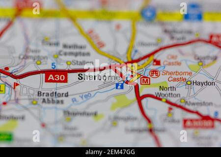 Sherborne shown on a road map or geography map Stock Photo - Alamy