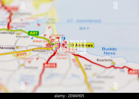 St Andrews Shown on a road map or Geography map and atlas Stock Photo ...