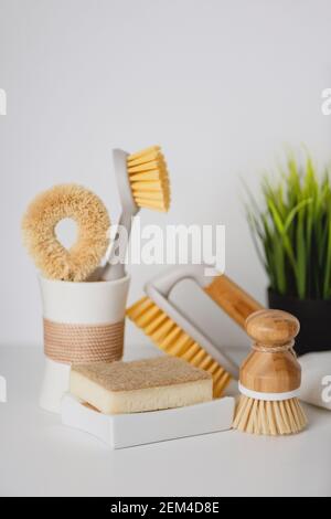 Cleaning products on table Stock Photo - Alamy