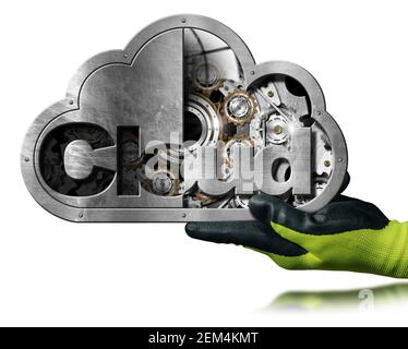 White cloud with cogs 3d Stock Photo - Alamy