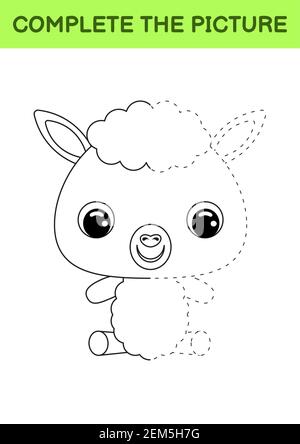 Coloring book little baby alpaca sitting. Coloring page for kids ...
