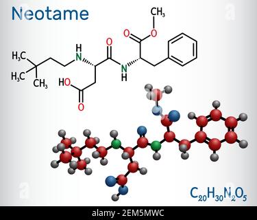 Neotame, sweetening agent, E961 molecule. It is dipeptide, artificial ...
