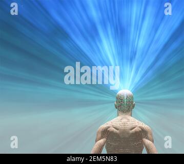 Mind power. Man radiates light from head Stock Photo - Alamy