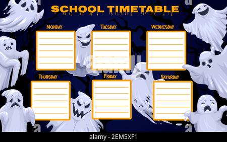 Education timetable schedule monster characters. Vector school weekly planner template with ...