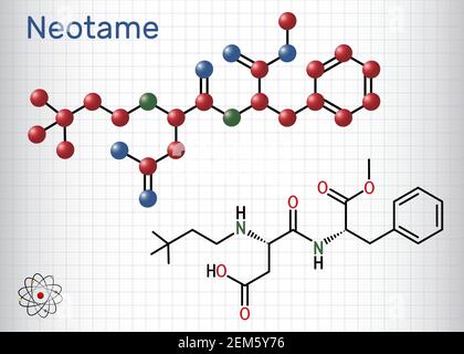 Neotame, sweetening agent, E961 molecule. It is dipeptide, artificial ...