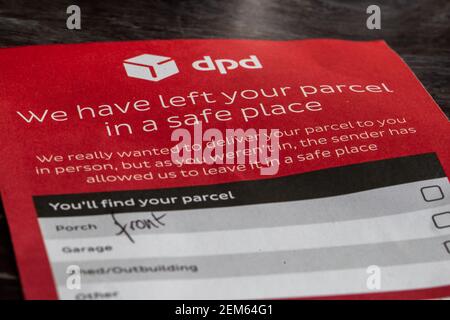 A Missed Delivery notification left by a DPD courier Stock Photo - Alamy