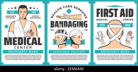 First aid for fractures and injuries on different body parts stick ...