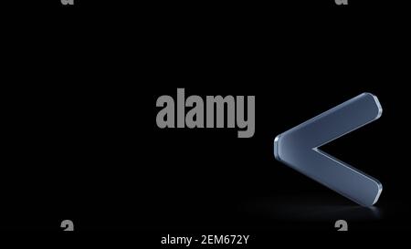 3d rendering glass symbol of less than equal mark isolated on black ...