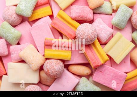 Different tasty colorful bubble gums as background, closeup Stock Photo ...
