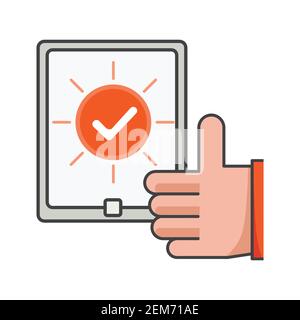 thumbs up on smartphone. like icon. mobile conection illustration. Flat ...