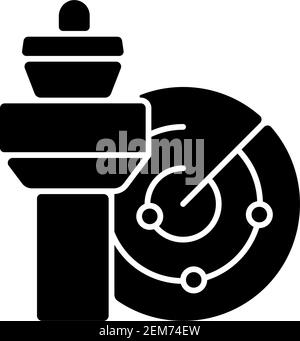 Airport Control Tower And Airplane Solid Icon Set. Aviation Management ...