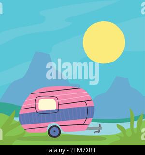 pink camper trailer design of caravan trip camp adventure ...