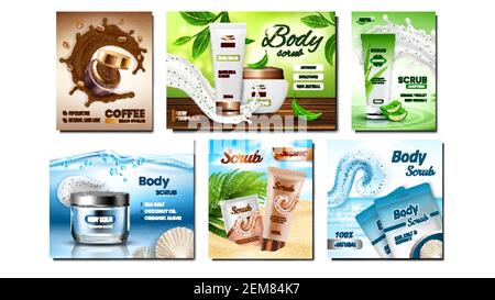 Scrub Cosmetics Creative Promo Posters Set Vector Stock Vector Image ...