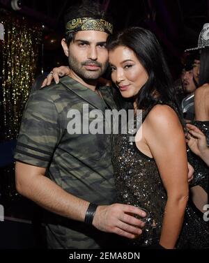 (L-R) Kelly Hu and Brayden Pierce roller skating at Jeannie Mai's 40th ...
