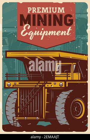Ore and coal mining poster, mine industry factory and miner equipment ...