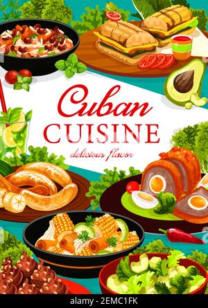 Cuban cuisine vector poster. Restaurant meals menu. Cuban sandwich ...