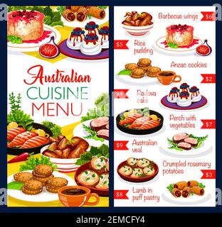 Australian food cuisine, menu dishes and Australia meals, vector ...