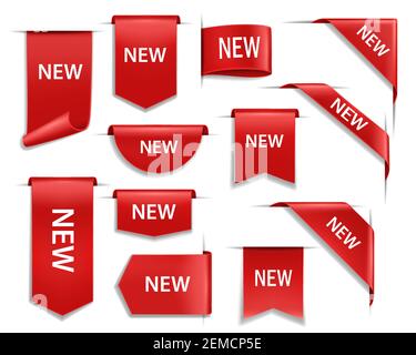 Red ribbons. Promotion flags collection. Vector flat labels Stock ...