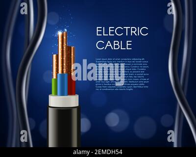 Electric cable with copper wire conductors. Energy supply industry ...
