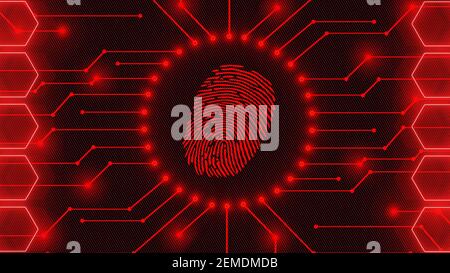 Fingerprint logo with information connecting lines on binary code background - scanning ...