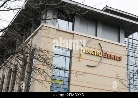 A logo sign outside of the headquarters of MacroGenics in Rockville ...