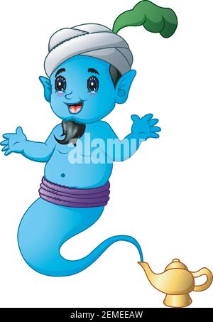 Cartoon genie coming out of a gold magic lamp Stock Vector Image & Art - Alamy