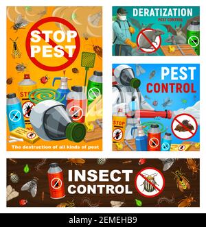 Insect control vector posters. Extermination, pest control workers ...