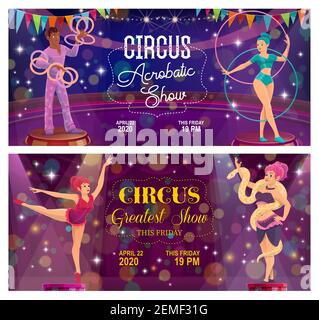 Carnival funfair flyers. Circus performance posters with elephant on ...