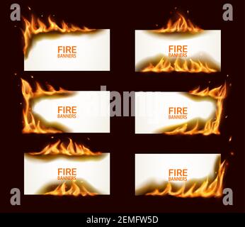 Burning paper edge frames set isolated on transparent background ...