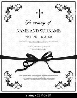 funerary card with cross and mourning ribbon- vector illustration ...