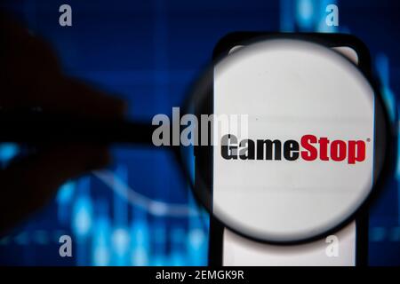 LONDON, UK - February 2021: Gamestop stock market price graph on a ...
