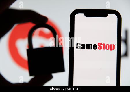 LONDON, UK - February 2021: Gamestop stock market price graph on a ...