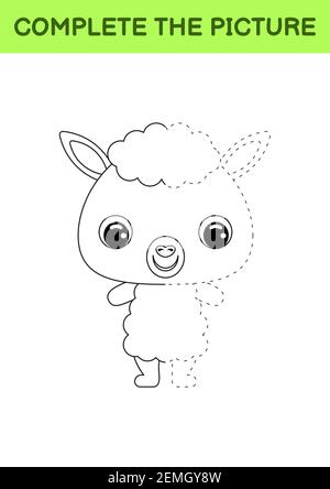 Coloring book little baby alpaca sitting. Coloring page for kids ...