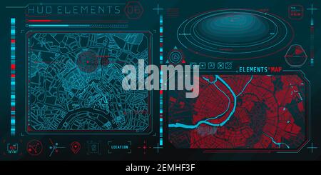 A set of HUD maps elements for a futuristic interface Stock Vector ...