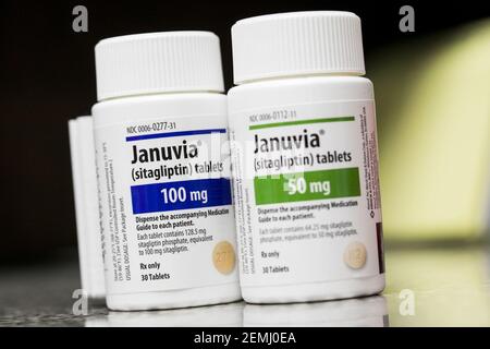Bottles of Januvia (Sitagliptin) prescription pharmaceuticals ...