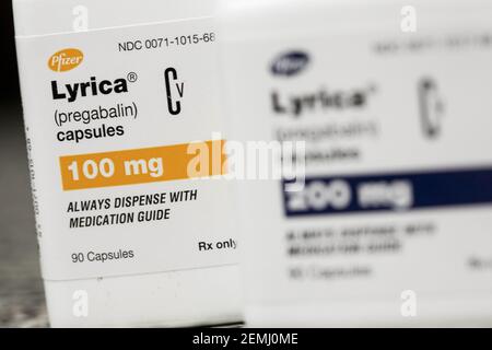 Bottles of Lyrica (Pregabalin) prescription pharmaceuticals ...