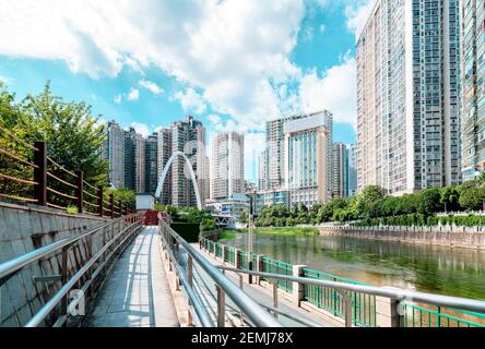 Modern tall buildings and bridge, Guiyang city landscape, China Stock ...