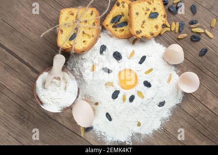 Soft yummy pie with ingredients aside Stock Photo - Alamy