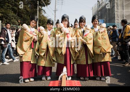 A replicas of a phallus seen during the festival. Honen festival is a ...
