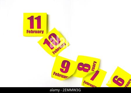 February 11st . Day 11 of month, Calendar date. Yellow sheet of the ...
